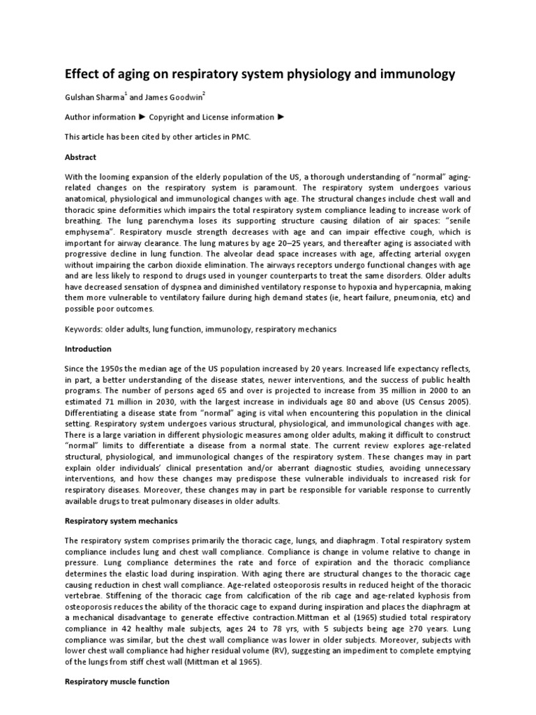 Effect of Aging on Respiratory System Physiology and Immunology ...