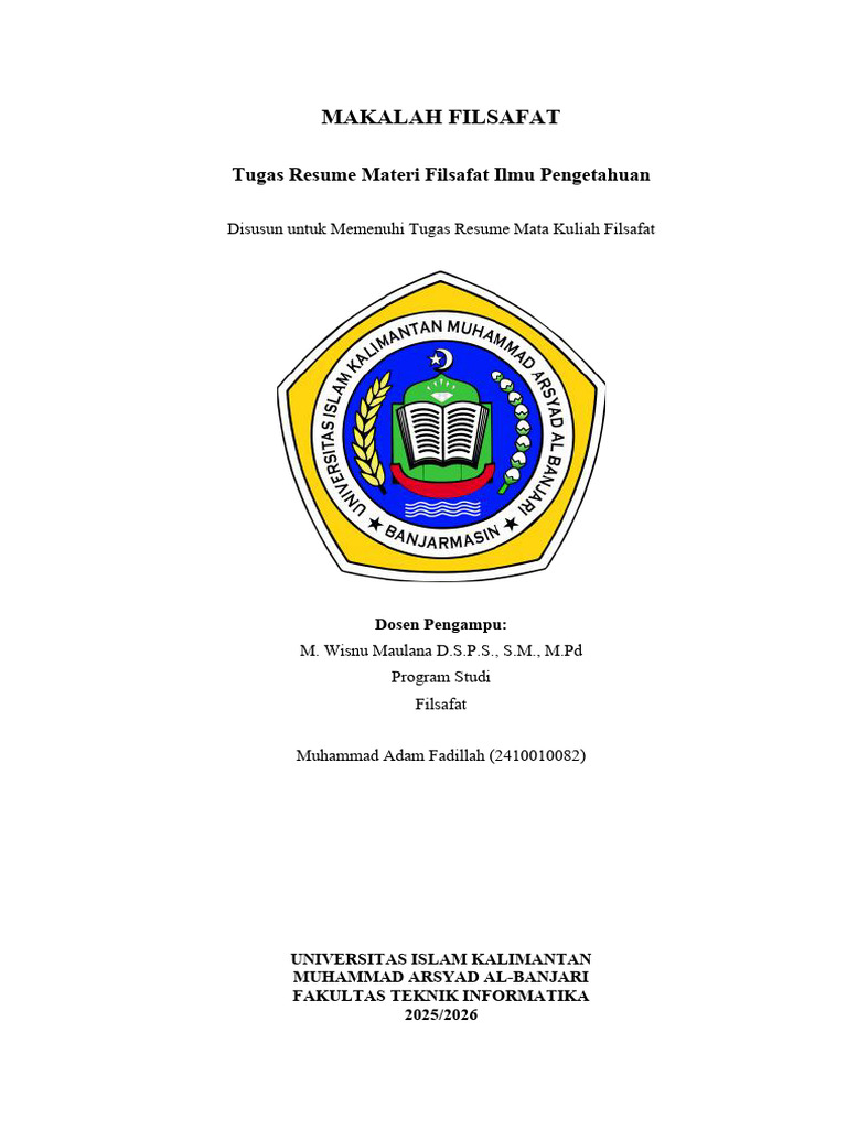 Tugas Resume Makalah Filsafat Muhammad Adam Fadillah 2410010082 | PDF