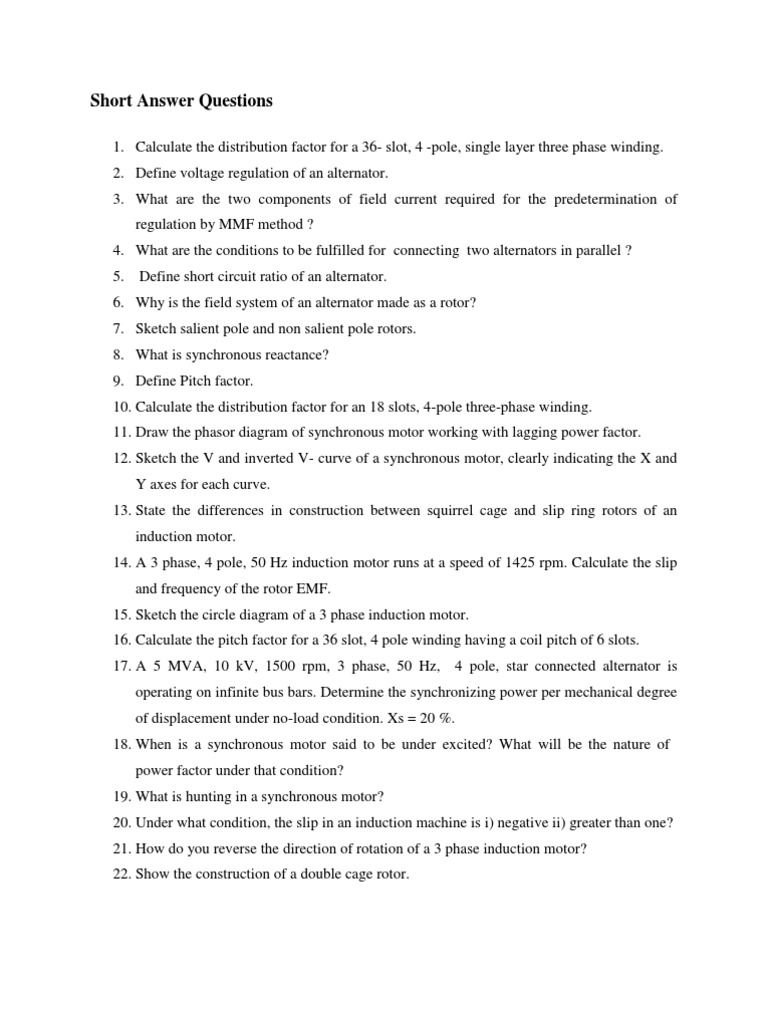 Machines 2 Short Answer Questions | PDF | Electrical Equipment ...