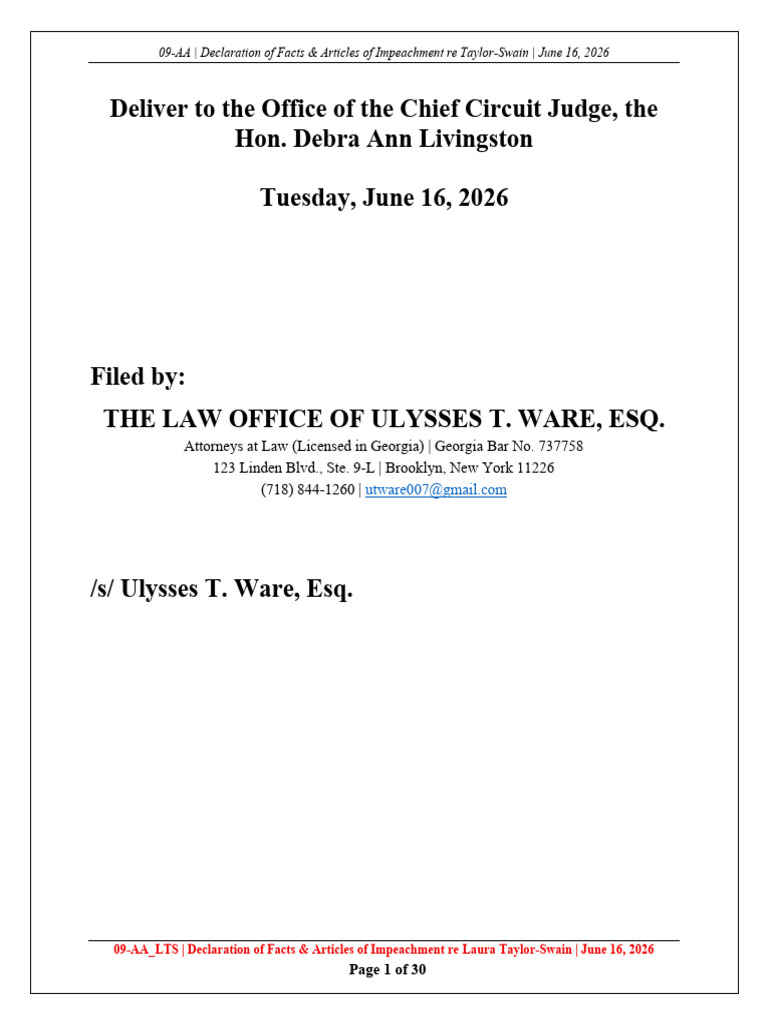 09-AA LTS Declaration Articles Impeachment Taylor Swain 06-16-26 | PDF ...