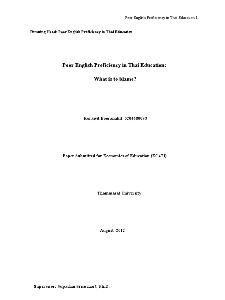 Poor English Proficiency in Thailand | PDF | Test (Assessment ...