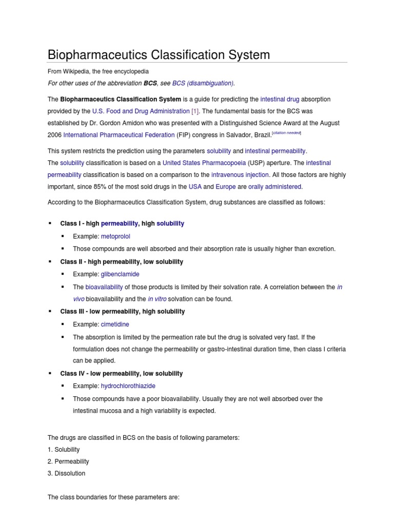 Biopharmaceutics Classification System | PDF | Bioavailability ...