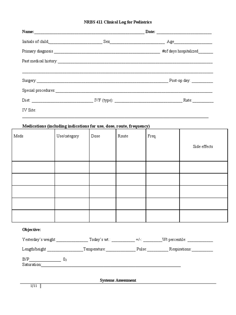 Pediatric Clinical Log Template | PDF