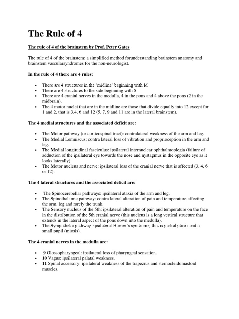 Neurology Rule of 4 | PDF | Brainstem | Nervous System
