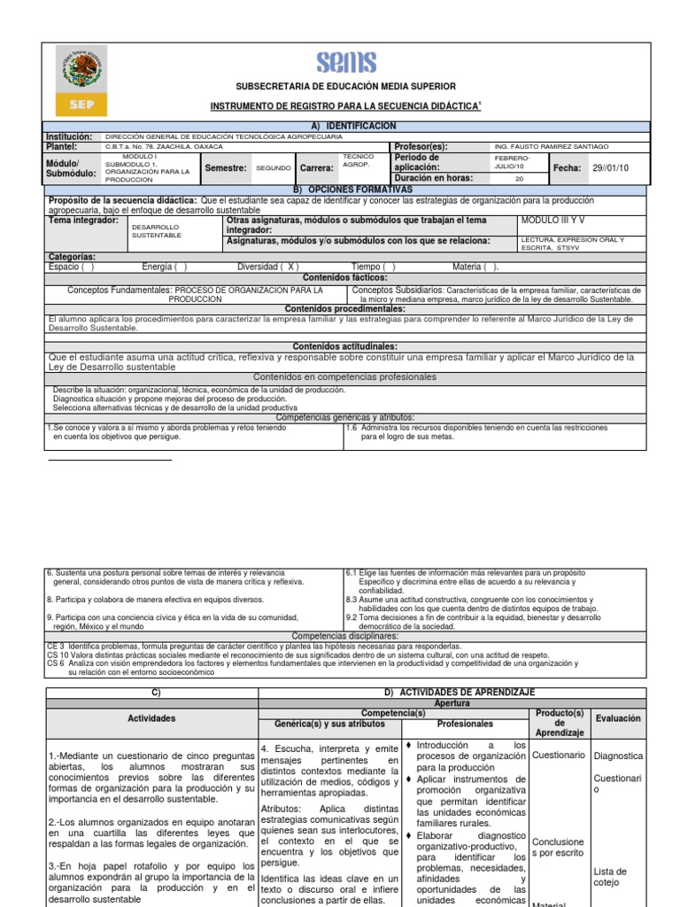 Secuencias Didácticas Modulo 1 Submodulo 1. 2010docx | PDF | Desarrollo sostenible | Aprendizaje