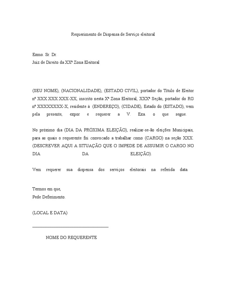 Solicitação de Dispensa de Serviço Eleitoral | PDF