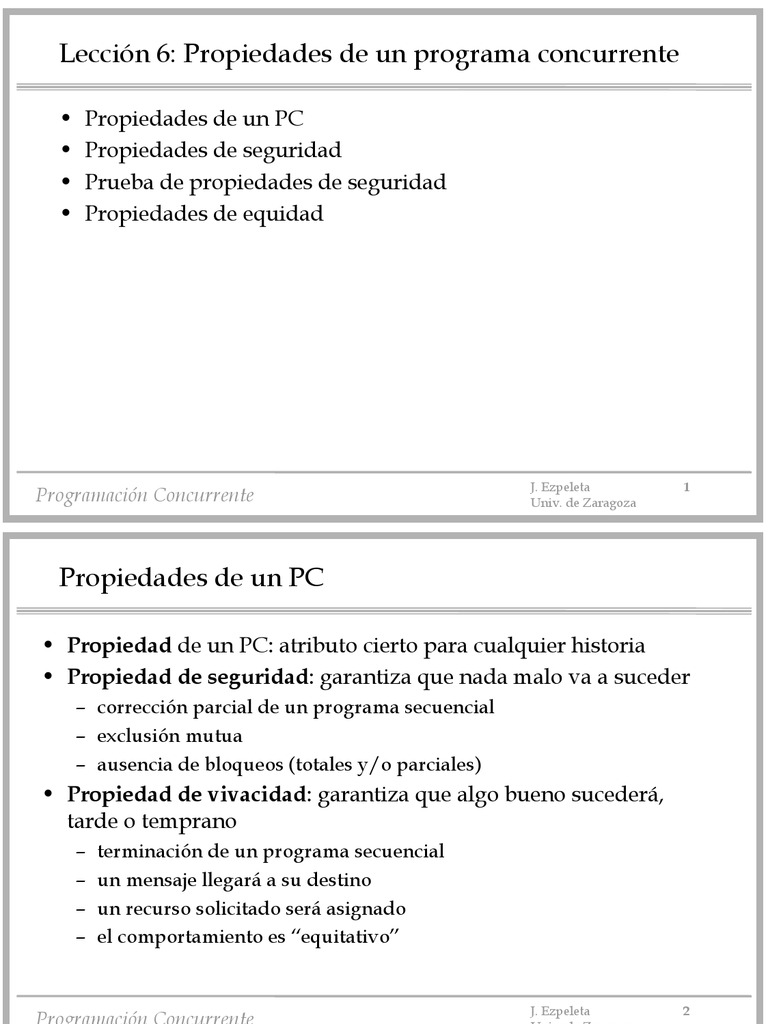 Propiedades de Un Programa Concurrente - Equidad | PDF | Áreas de informática | Informática