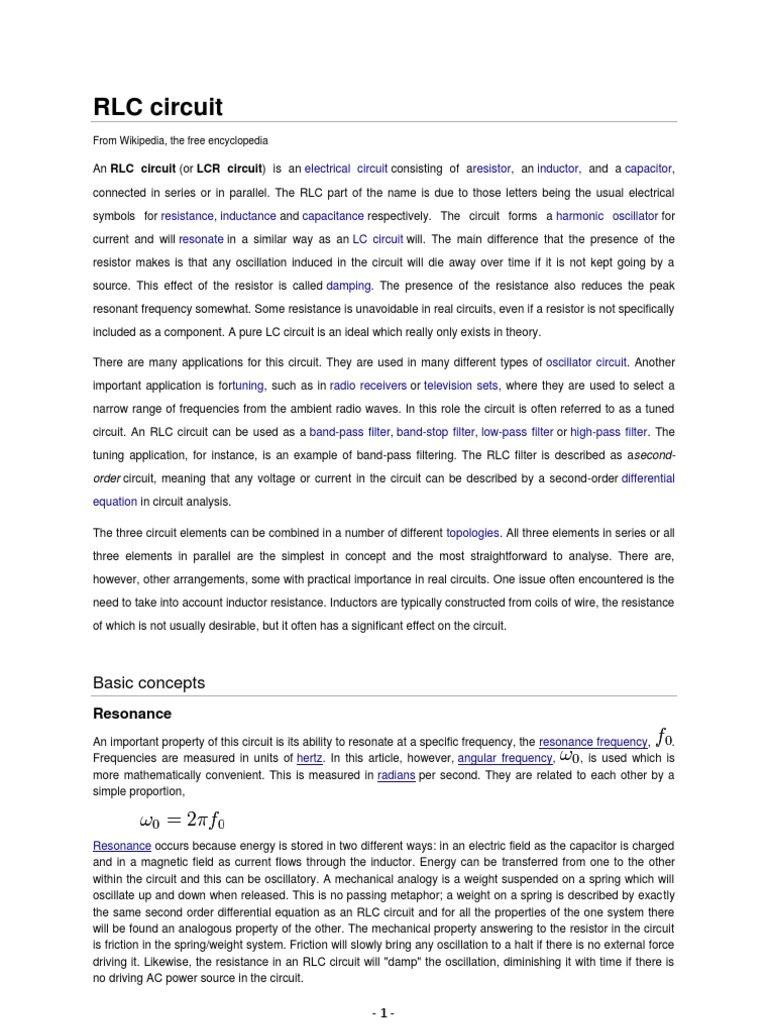 RLC Circuit | PDF | Electronic Filter | Series And Parallel Circuits
