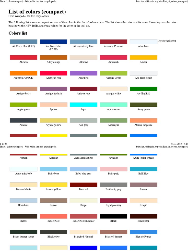 List of Colors (Compact) - Wikipedia, The Free Encyclopedia | Magenta | Red