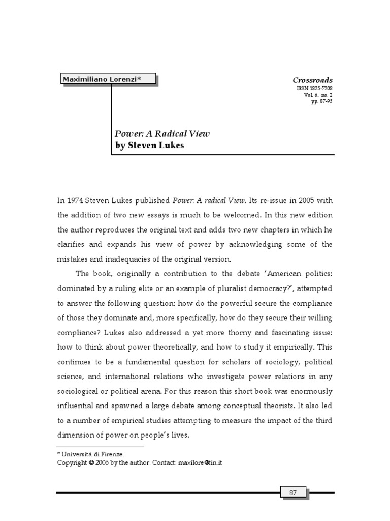 Power - A Radical View by Steven Lukes 1974 | PDF | Concept | Sociology