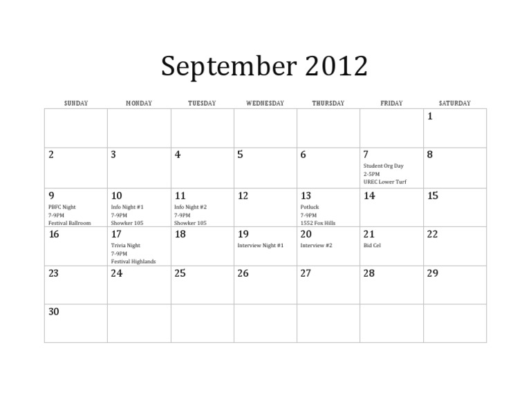 September 2012 Event Calendar | PDF