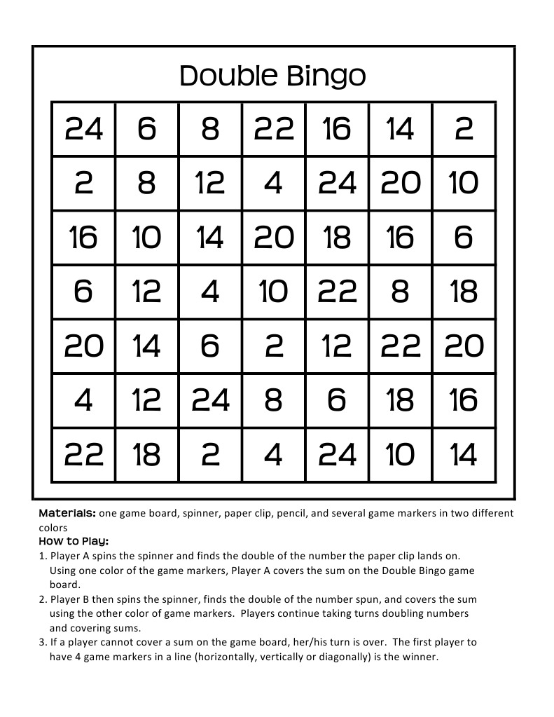 Double Bingo Game Board | PDF | Sports & Recreation | Games & Activities