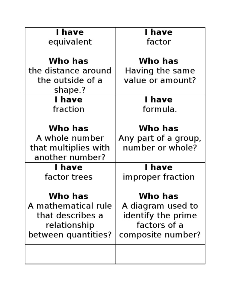 I Have Who Has Vocabulary Game | PDF | Career & Growth | Language Arts ...