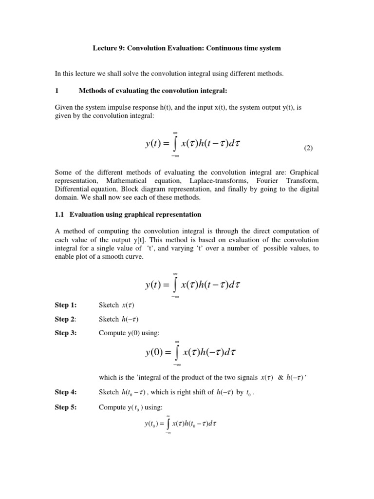 Yt X HT D: Lecture 9: Convolution Evaluation: Continuous Time System | PDF | Convolution ...