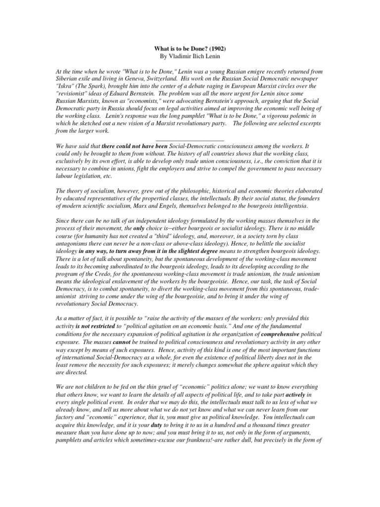 Study Notes Lenin What Is To Be Done | PDF | Vladimir Lenin | Social ...