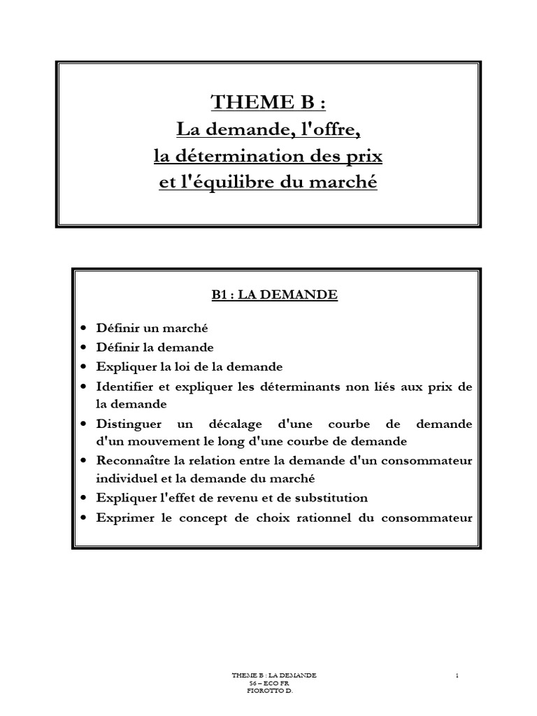 B1 La Demande Élève S6 - 2025-2026 | PDF | Offre et demande | Prix