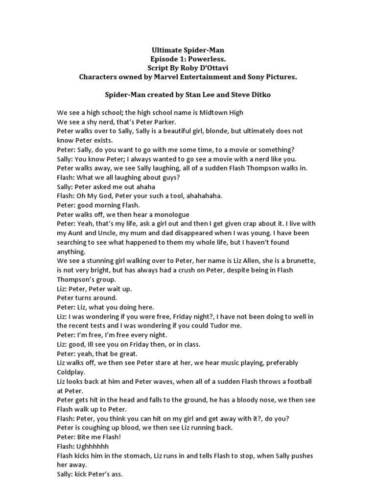Ultimate Spider-Man Episode 1 Script | PDF | Characters Created ...