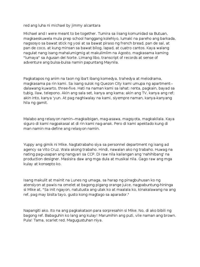 Red Ang Luha Ni Michael by Jimmy Alcantara | PDF