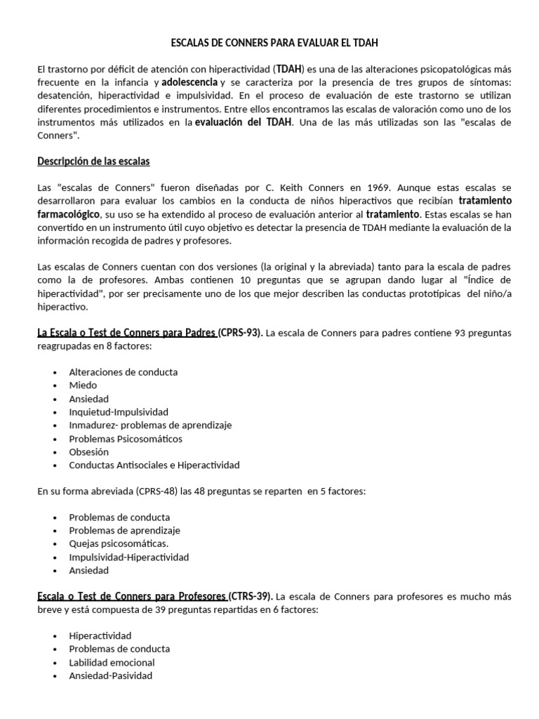 Escala de Conners | PDF | Desorden hiperactivo y deficit de atencion ...