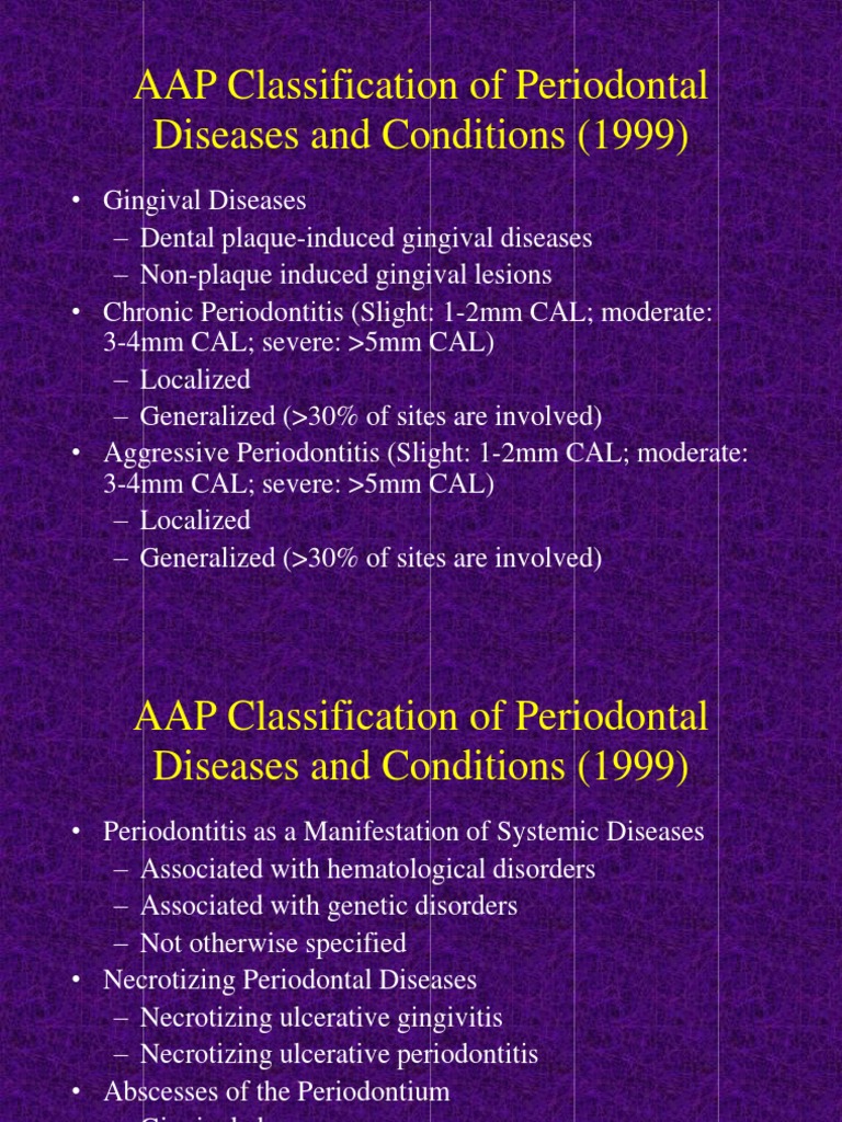 1999 AAP Periodontal Disease Classification | PDF | Diabetes Mellitus ...