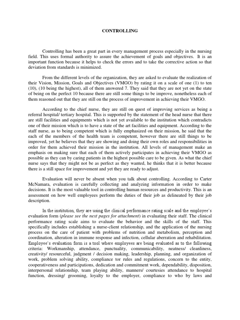 CONTROLLING nursing performance through evaluation and auditing | PDF ...