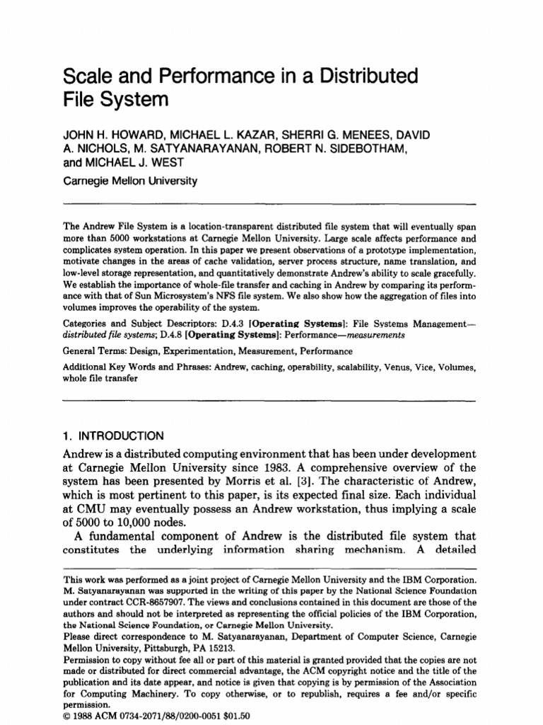 Scale and Performance in A Distributed File System | PDF | Cache (Computing) | File System