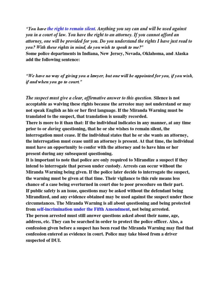 A Comprehensive Summary of Miranda Rights and the Legal Protections ...