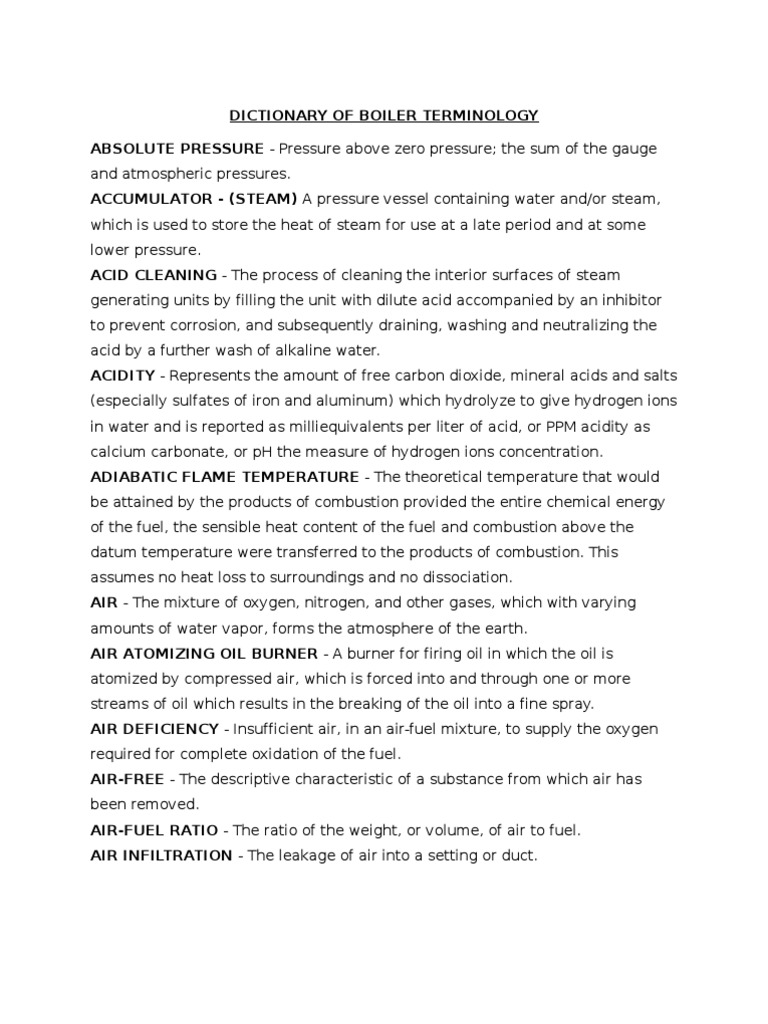 Dictionary of Boiler Terminology | PDF | Boiler | Combustion