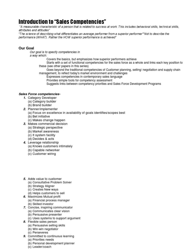 Sales Competency Framework | PDF | Strategic Management | Competence ...