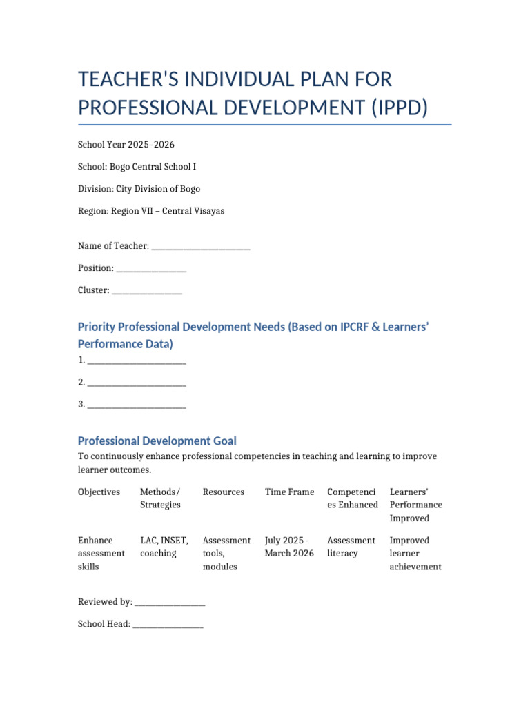 IPPD Teacher Template 2025 2026 | PDF