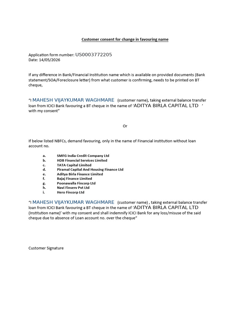 Mahesh BT Consent for Aditya Birla | PDF