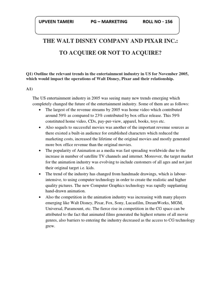Disney Pixar Case | PDF | Pixar | The Walt Disney Company