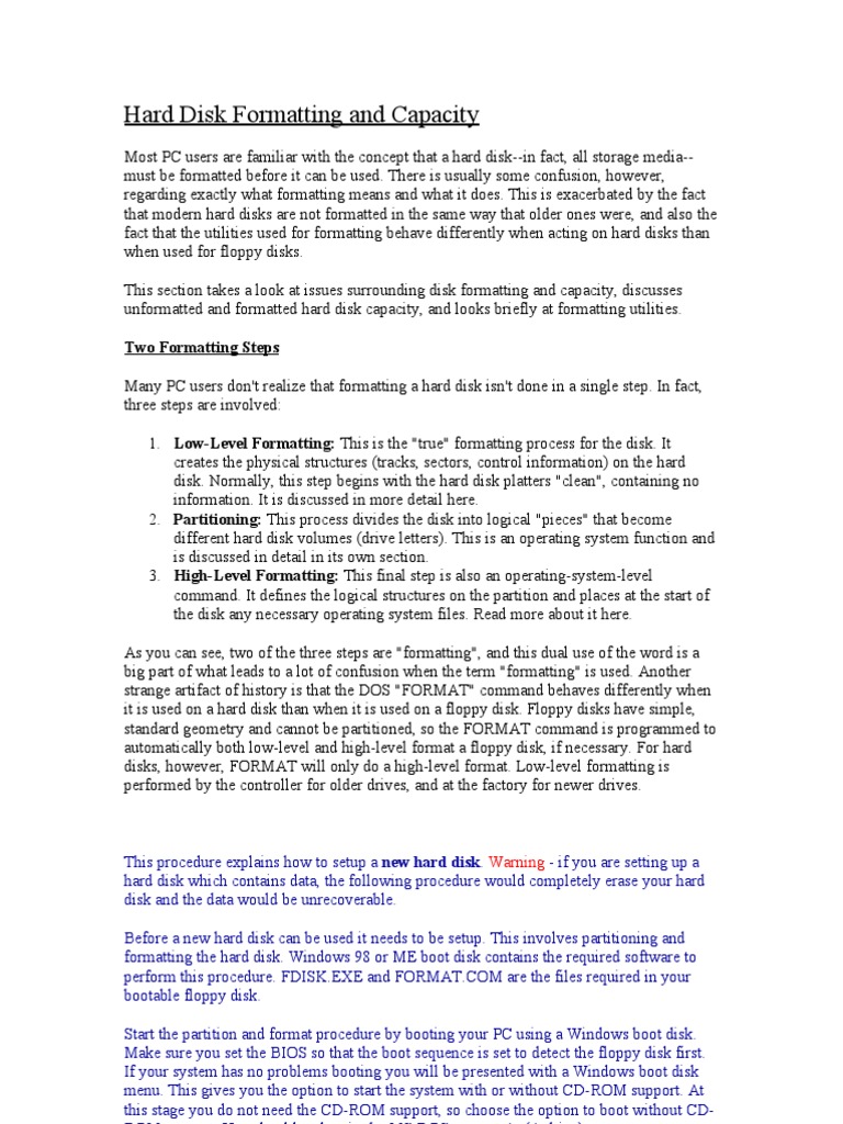 Hard Disk Formatting and Capacity | PDF | Booting | Hard Disk Drive