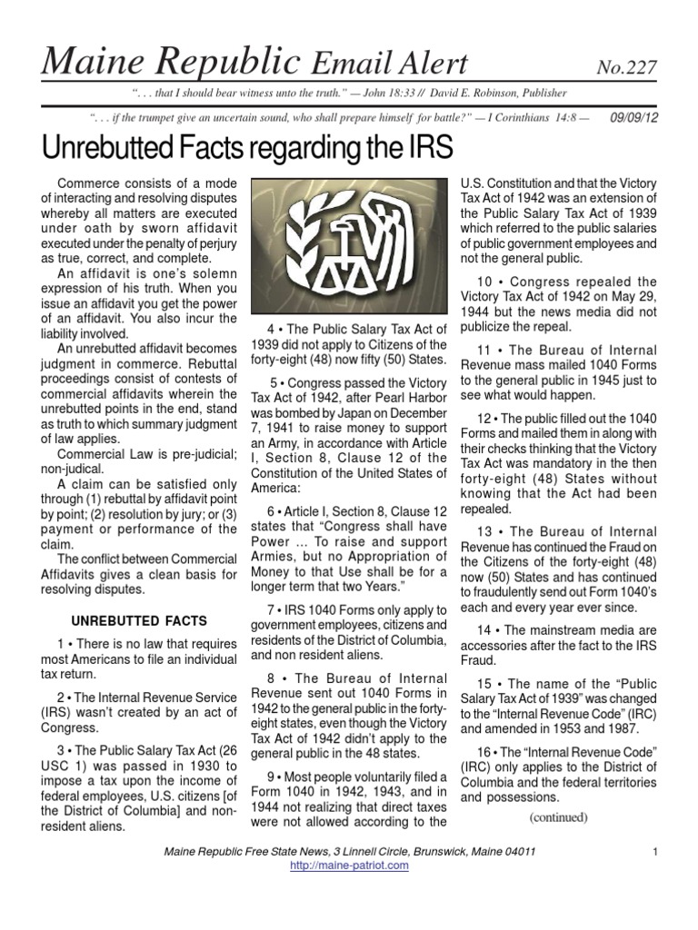 227 - Unrebutted Facts Regarding The IRS | PDF | Internal Revenue ...