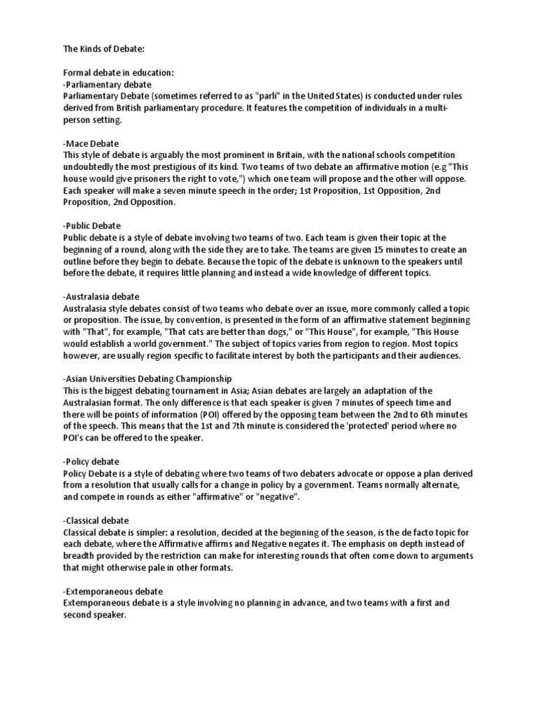 The Kinds of Debate | Speech | Life Skills