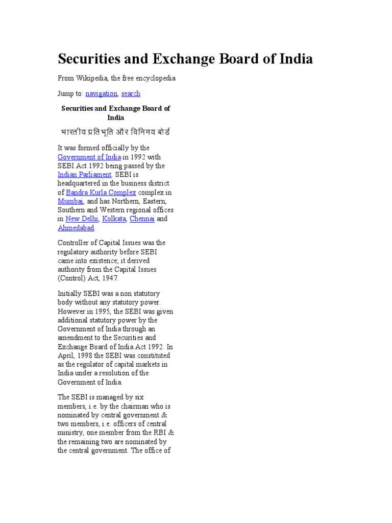 Organization Structure and Functions of the Securities and Exchange ...