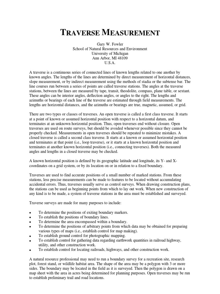 Traverse | PDF | Surveying | Angle