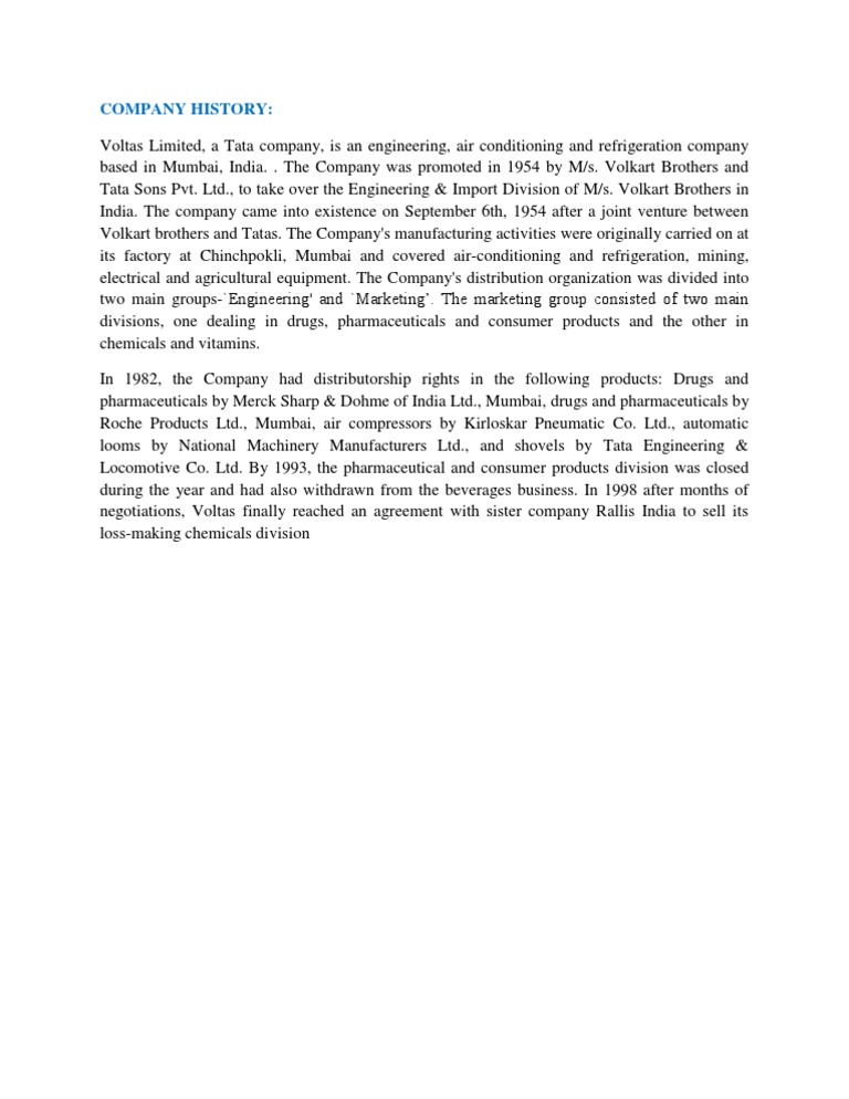 Voltas History | PDF