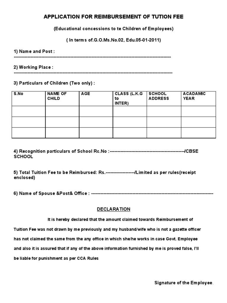 Tuition Fee Reimbursement Application | PDF | Tuition Payments ...
