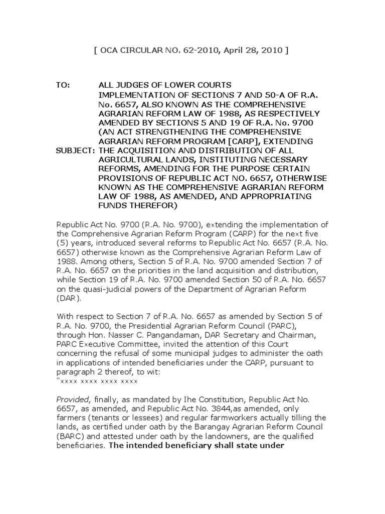 Oca Circular No 62-2010 | PDF | Jurisdiction | Constitutional Law