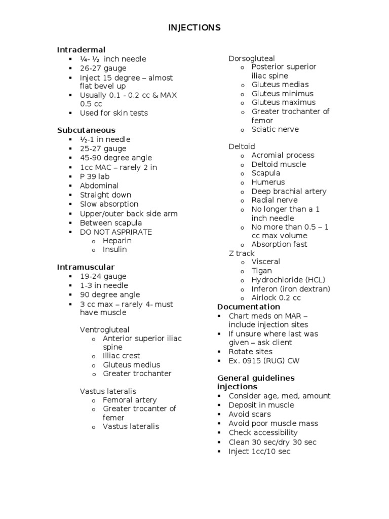 Injection Techniques and Guidelines | PDF