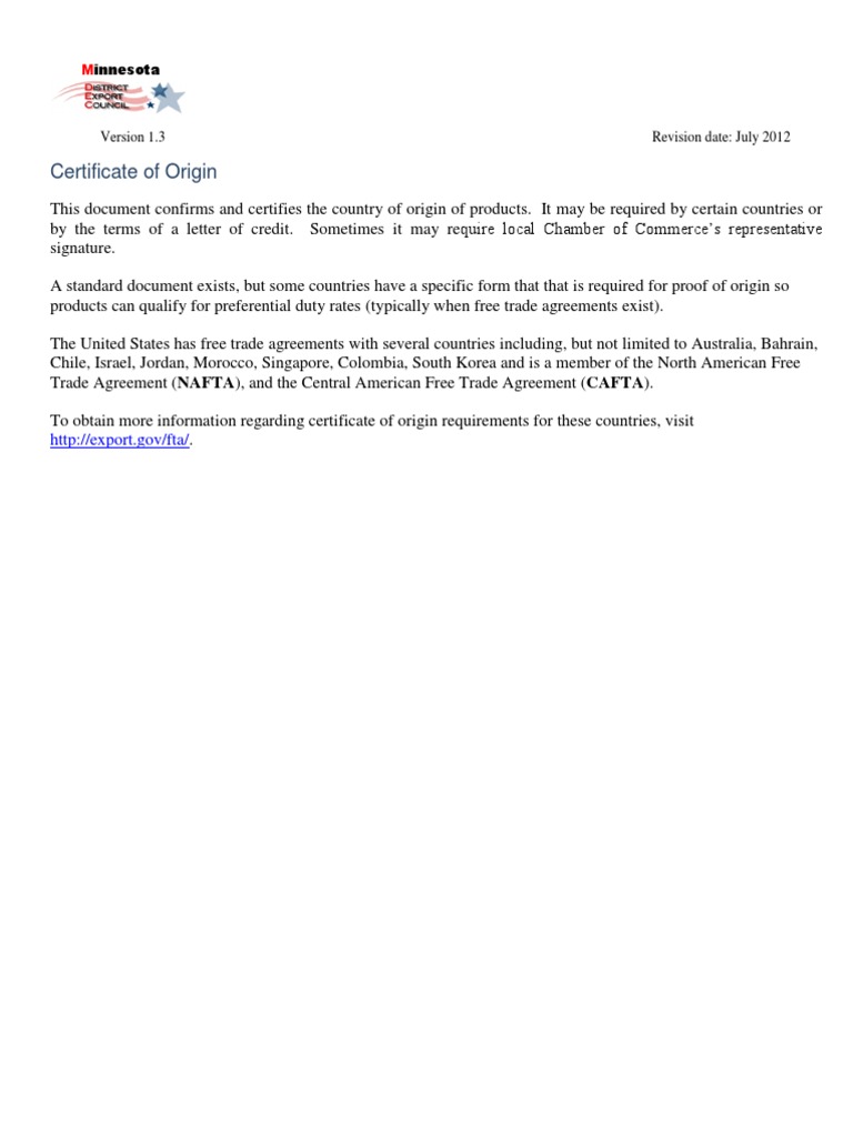 Certificate of Origin Sample | PDF | Containerization | Industries