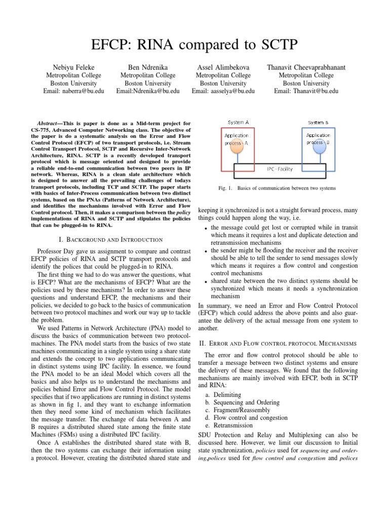Comparison of Error and Flow Control Protocol in RINA (Recursive Inter ...