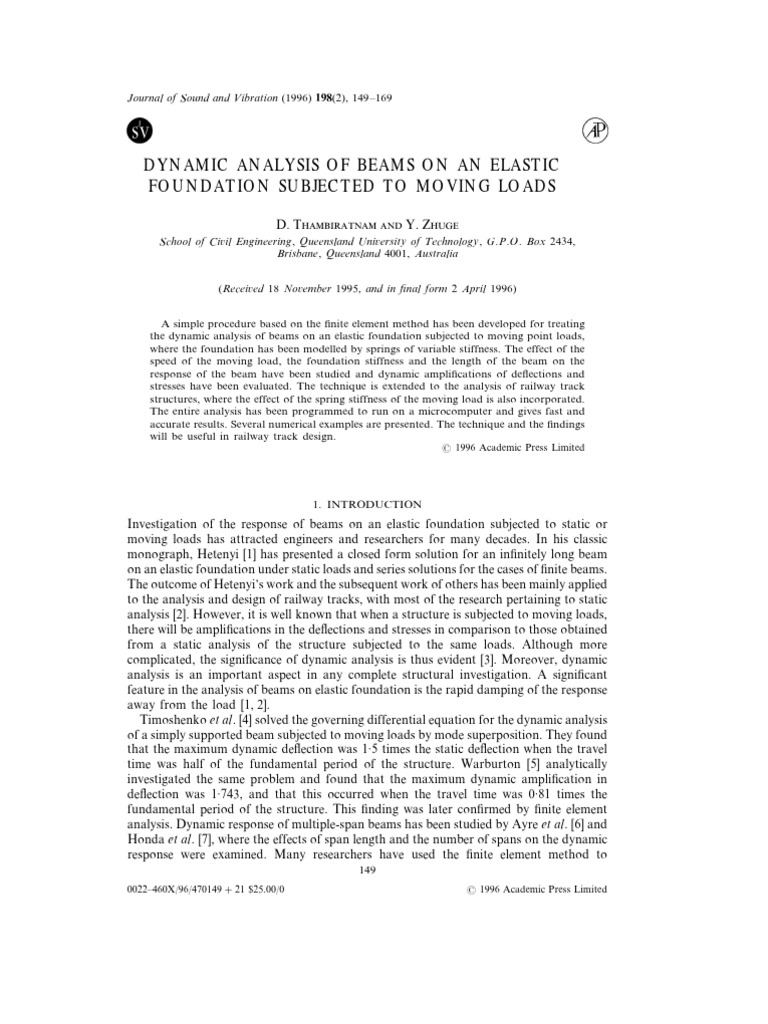 Dynamic Analysis of Beams On An Elastic Foundation Subjected To Moving Loads | PDF | Bending ...