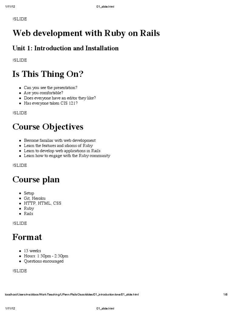 Web Development With Ruby On Rails: Unit 1: Introduction and Installation | PDF | Computer ...