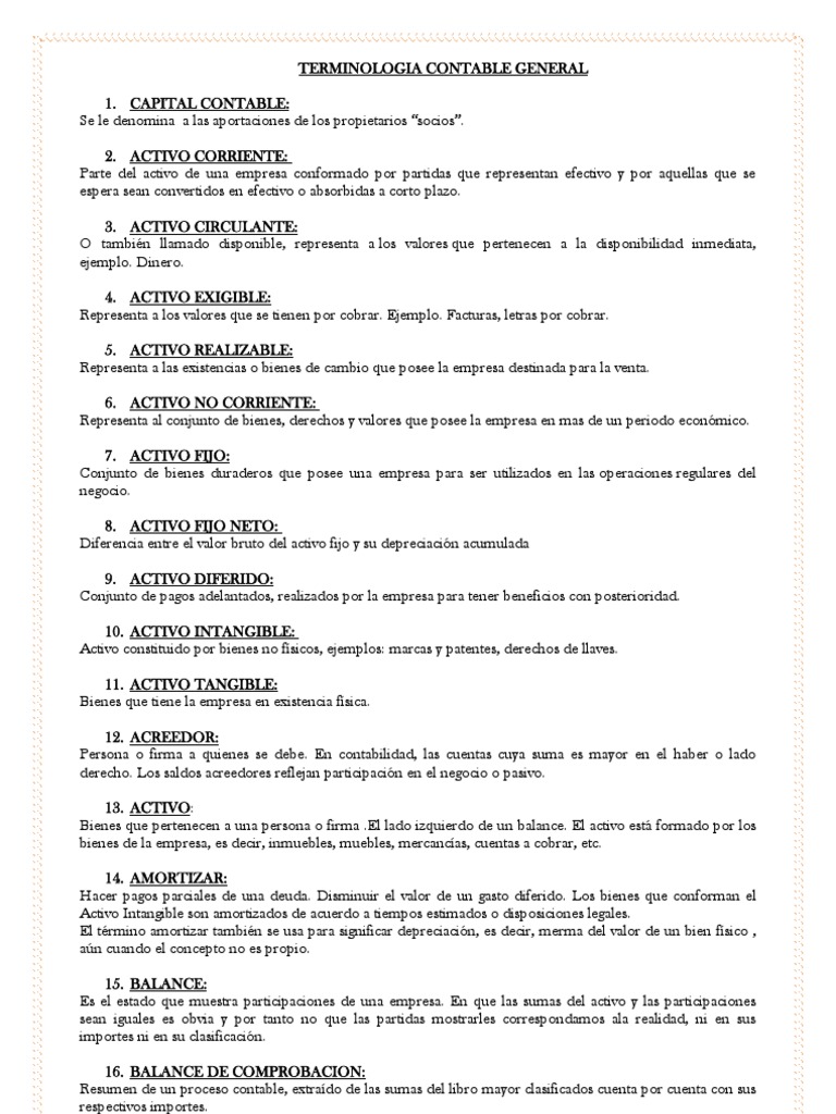 Terminologia Contable General | Contabilidad | Hoja de balance
