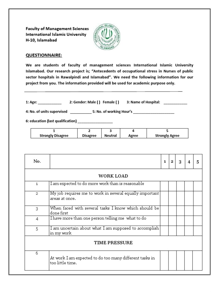 Final Questionnaire of Project | PDF | Occupational Stress | Nursing