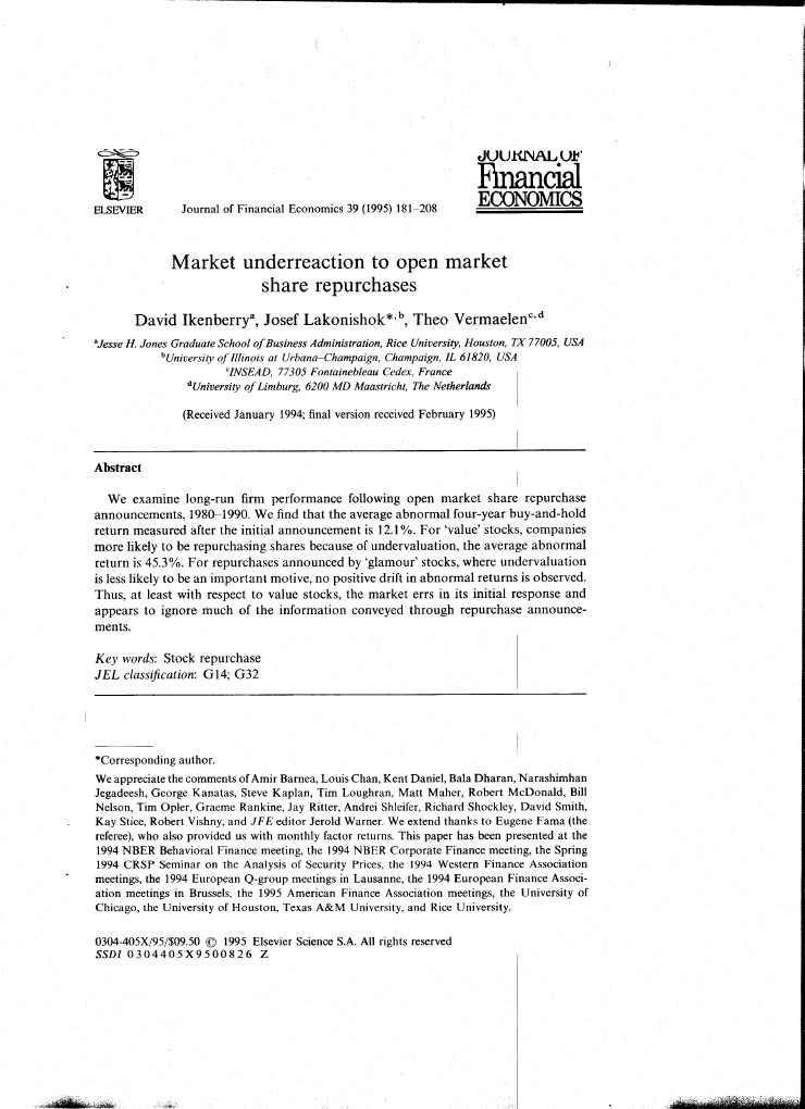 Market Underreaction To Open Market Share Repurchases | PDF