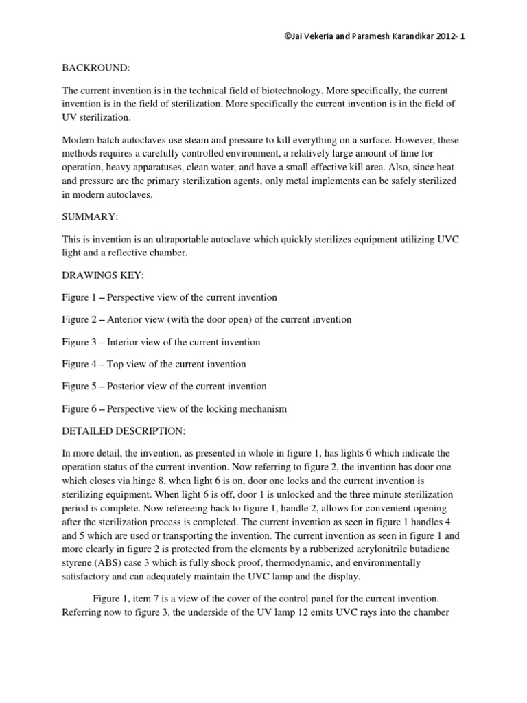 Provisional Patent Application Draft | PDF | Sterilization ...