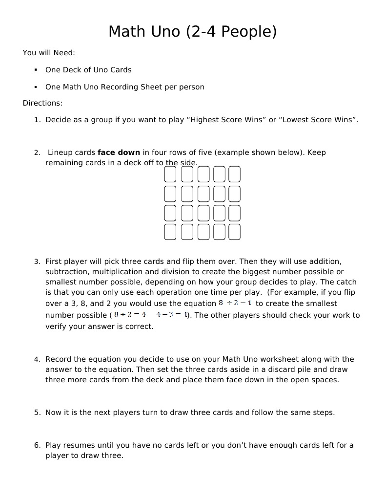 Math Uno Center | PDF